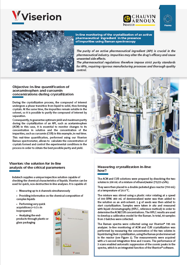 Documentation Indatech | Viserion - In-line monitoring of the crystallization of an active ...